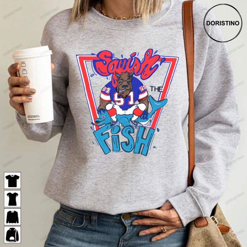 Squish The Fish Logo Vintage Colorful Art Football Trending Style